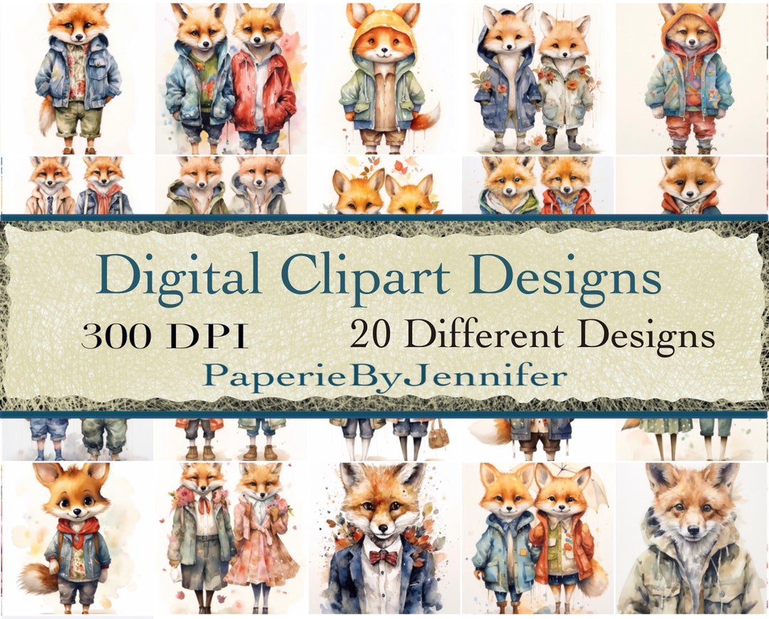 Dressed Fox Images 20 Cute Illustrated Foxes Instant Download Printable ...