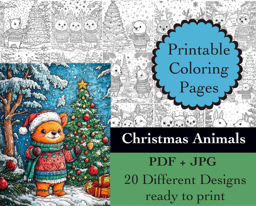 Christmas Animals Coloring Book: 20 Printable Pages (digital Download ...