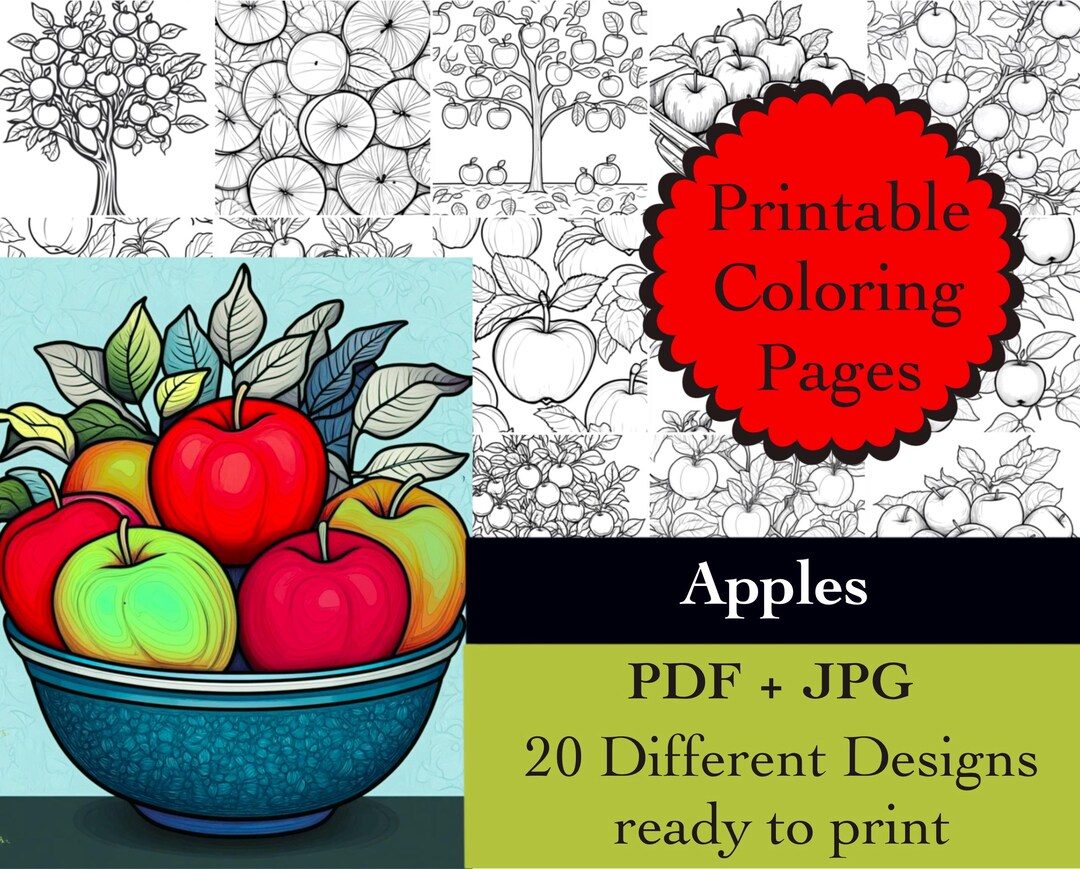 Apples Coloring Book 20 Fruit Coloring Pages Instant Download Apples ...