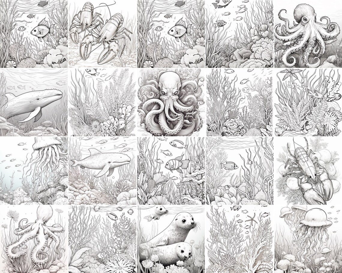 Sea Life Coloring Book 20 Sea Creatures Coloring Pages Instant Download ...