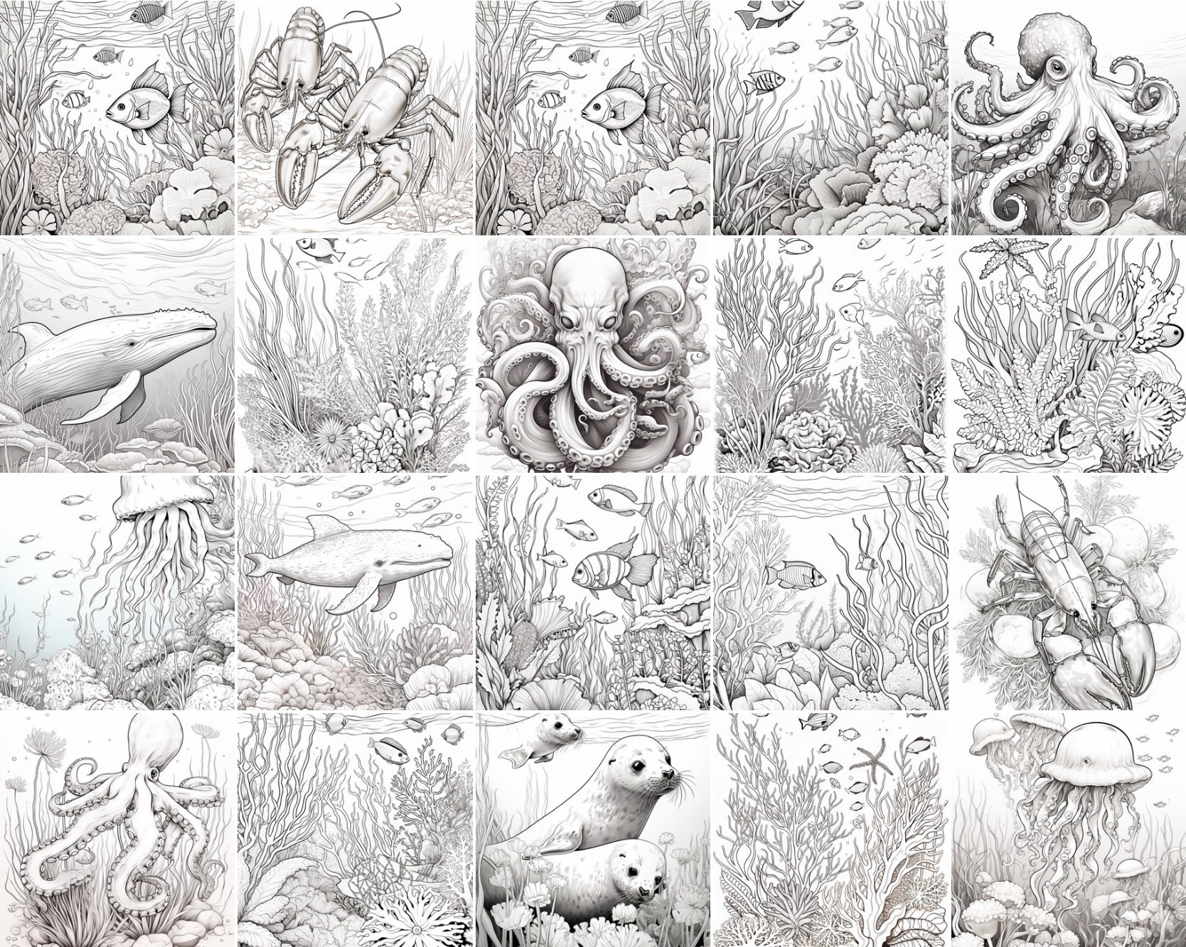 Sea Life Coloring Book 20 Sea Creatures Coloring Pages Instant Download ...