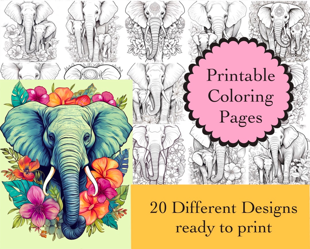 Elephants Coloring Book 20 Elephants Coloring Pages Instant Download ...