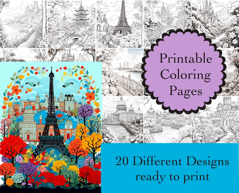 Destinations Coloring Book 20 Coloring Pages Instant Download Travel ...