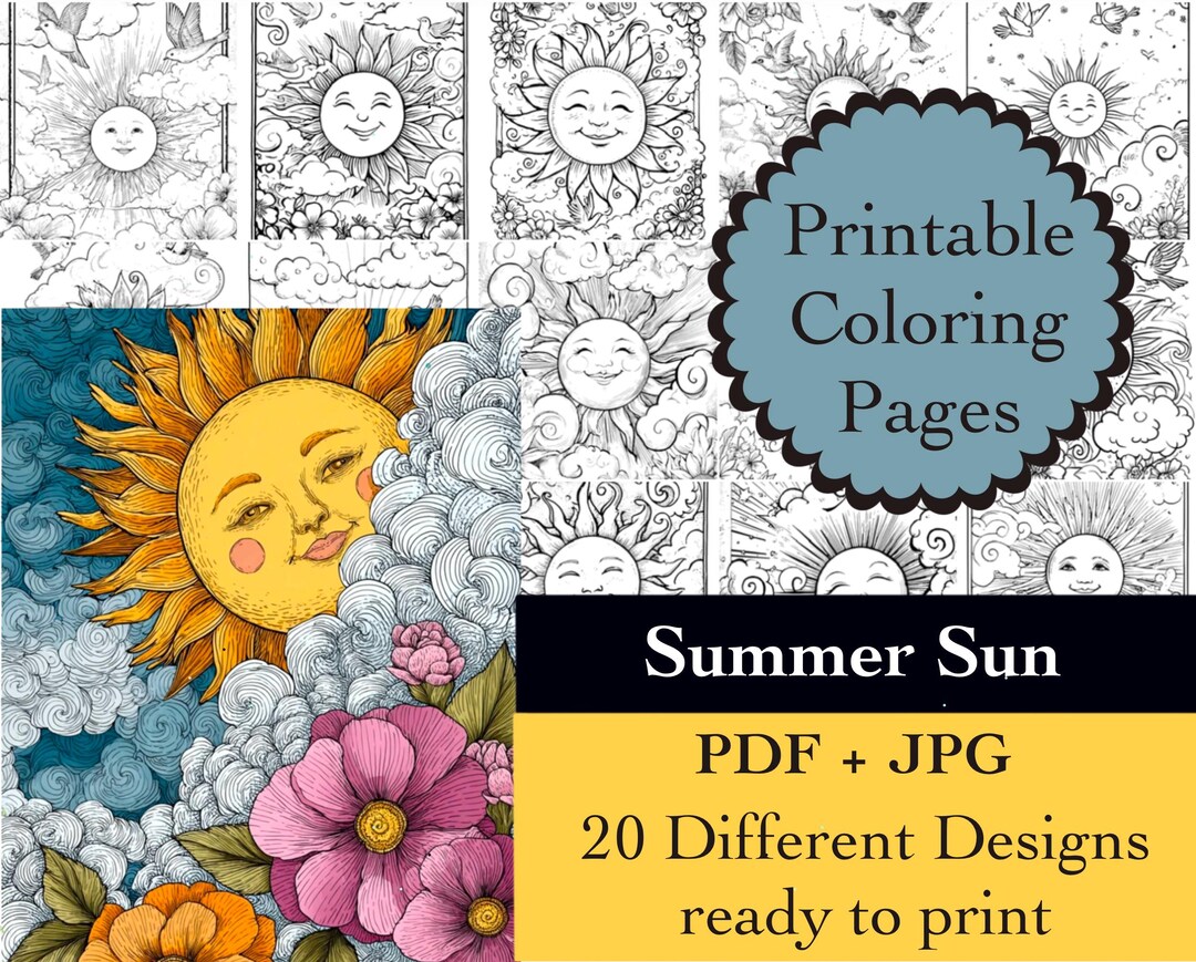 Summer Sun Coloring Book: 20 Sky Scene Pages (digital Download) - Etsy
