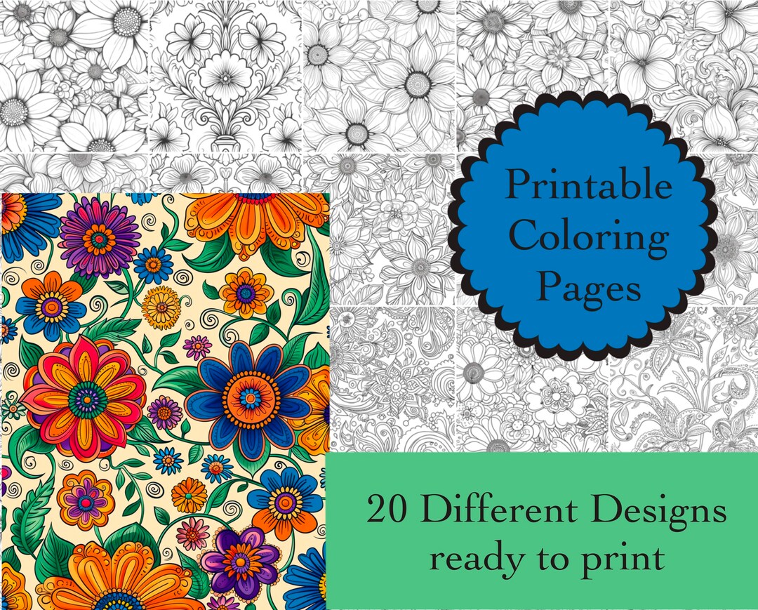 Zen Flowers Coloring Book 20 Coloring Pages Instant Download Flowers ...