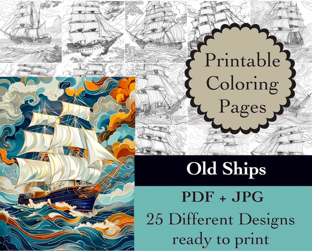 Old Ships Coloring Book 20 Ship Coloring Pages Instant Download Boat ...