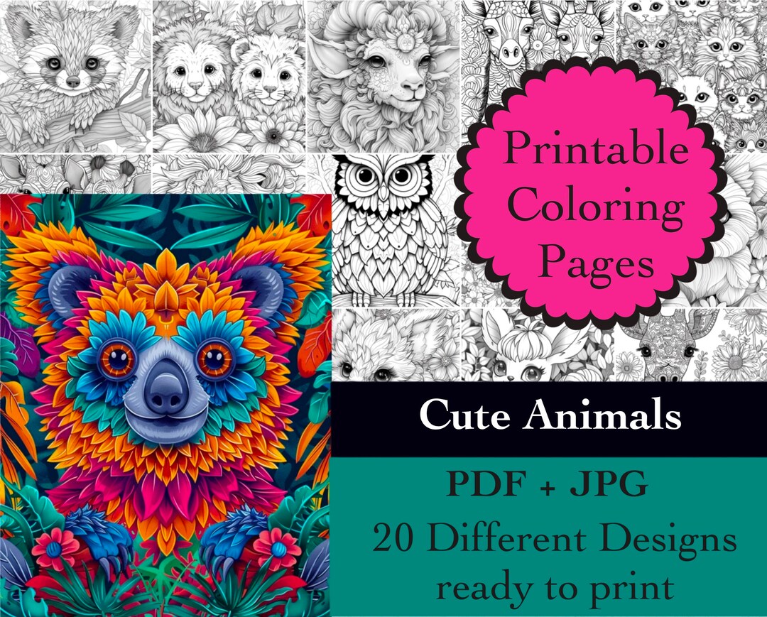 Cute Animals Coloring Book 20 Animals Coloring Pages Instant Download ...