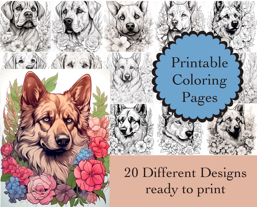 Dog Coloring Book 20 Canine Coloring Pages Instant Download Dog ...