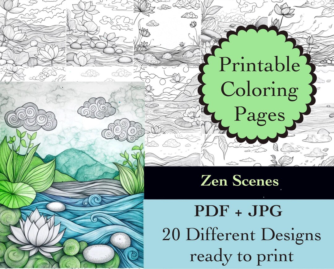 Zen Coloring Book: 20 Relaxing Scene Art Pages (digital Download) - Etsy