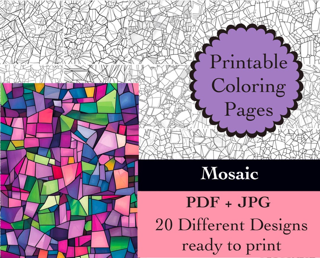 Mosaic Coloring Book 20 Abstract Art Coloring Pages Instant Download ...