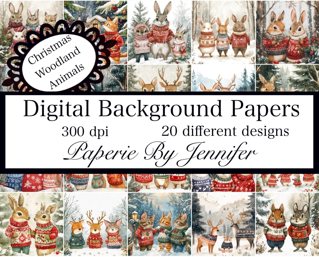 Christmas Woodland Animals Digital Papers: Card Backgrounds (digital ...