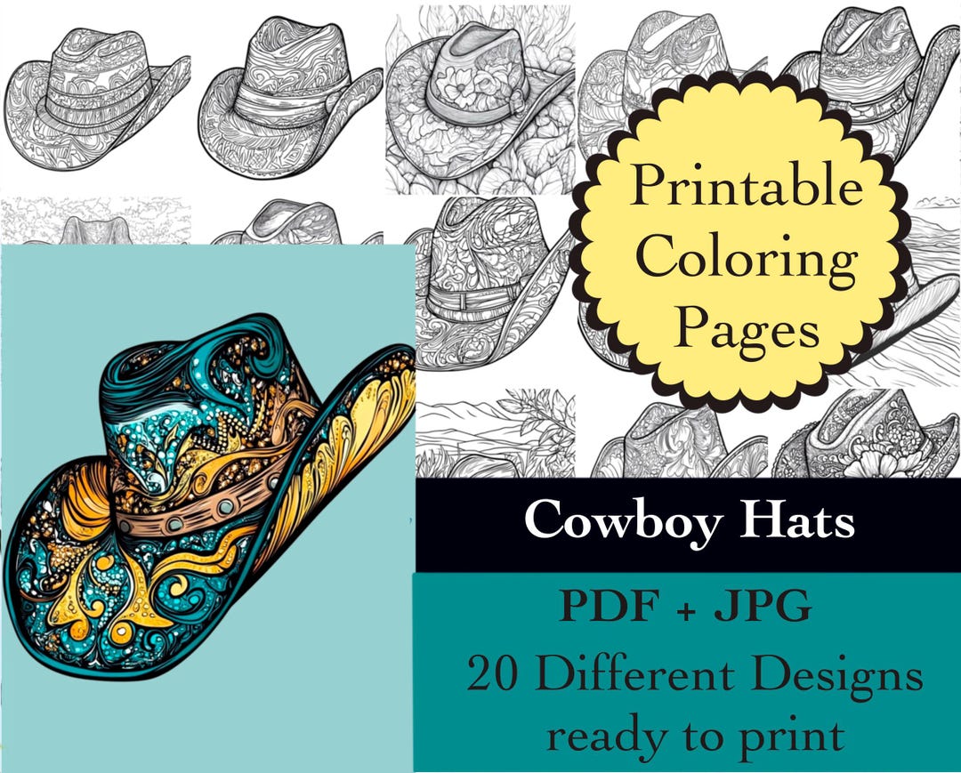 Cowboy Hats Coloring Book 20 Coloring Pages Instant Download Hats ...