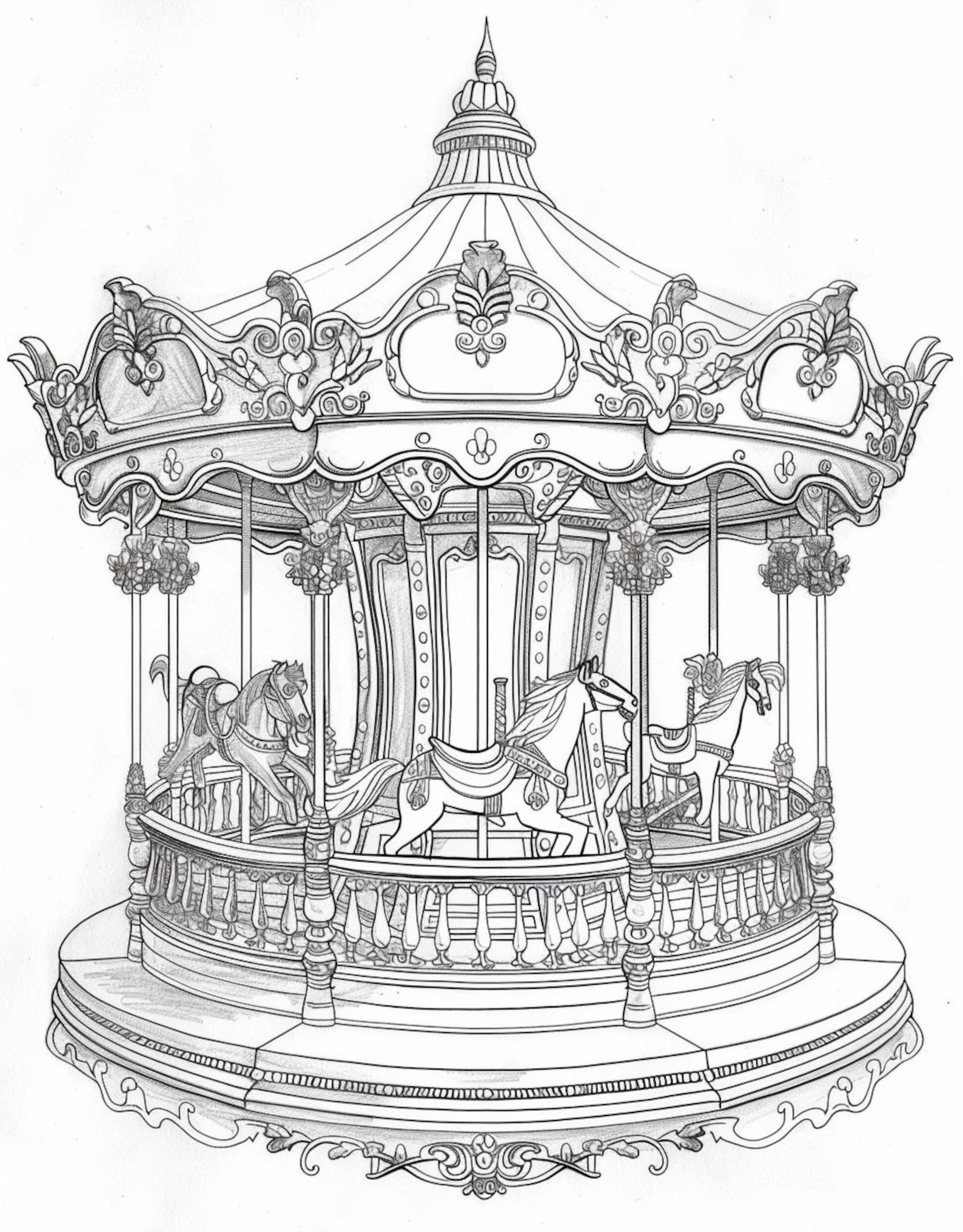 Carousel Coloring Book 20 Horse Carousel Coloring Pages Instant ...