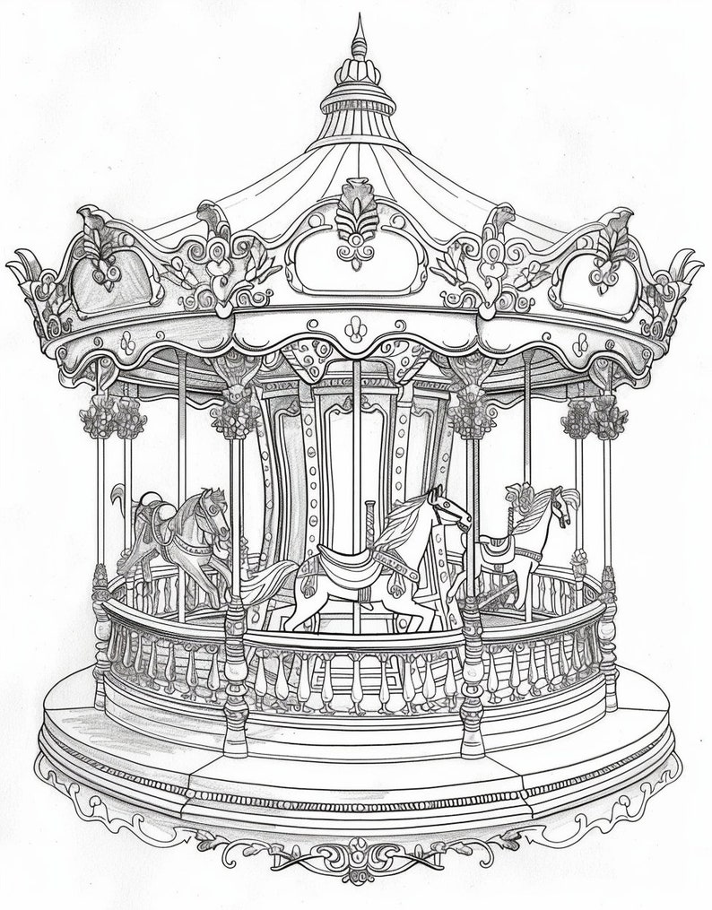 Carousel Coloring Book 20 Horse Carousel Coloring Pages Instant ...
