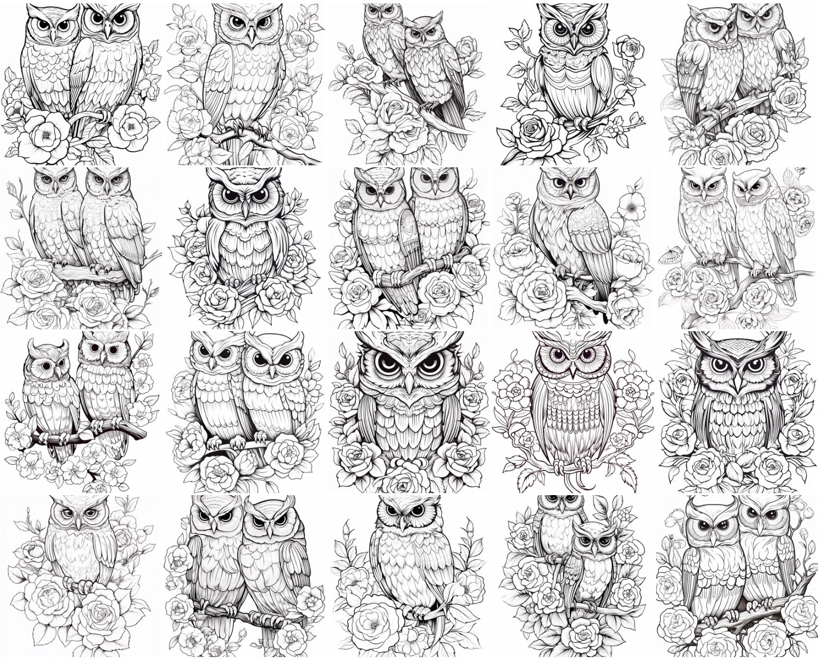 Owl Coloring Book 20 Owl Coloring Pages Instant Download Owls Printable ...