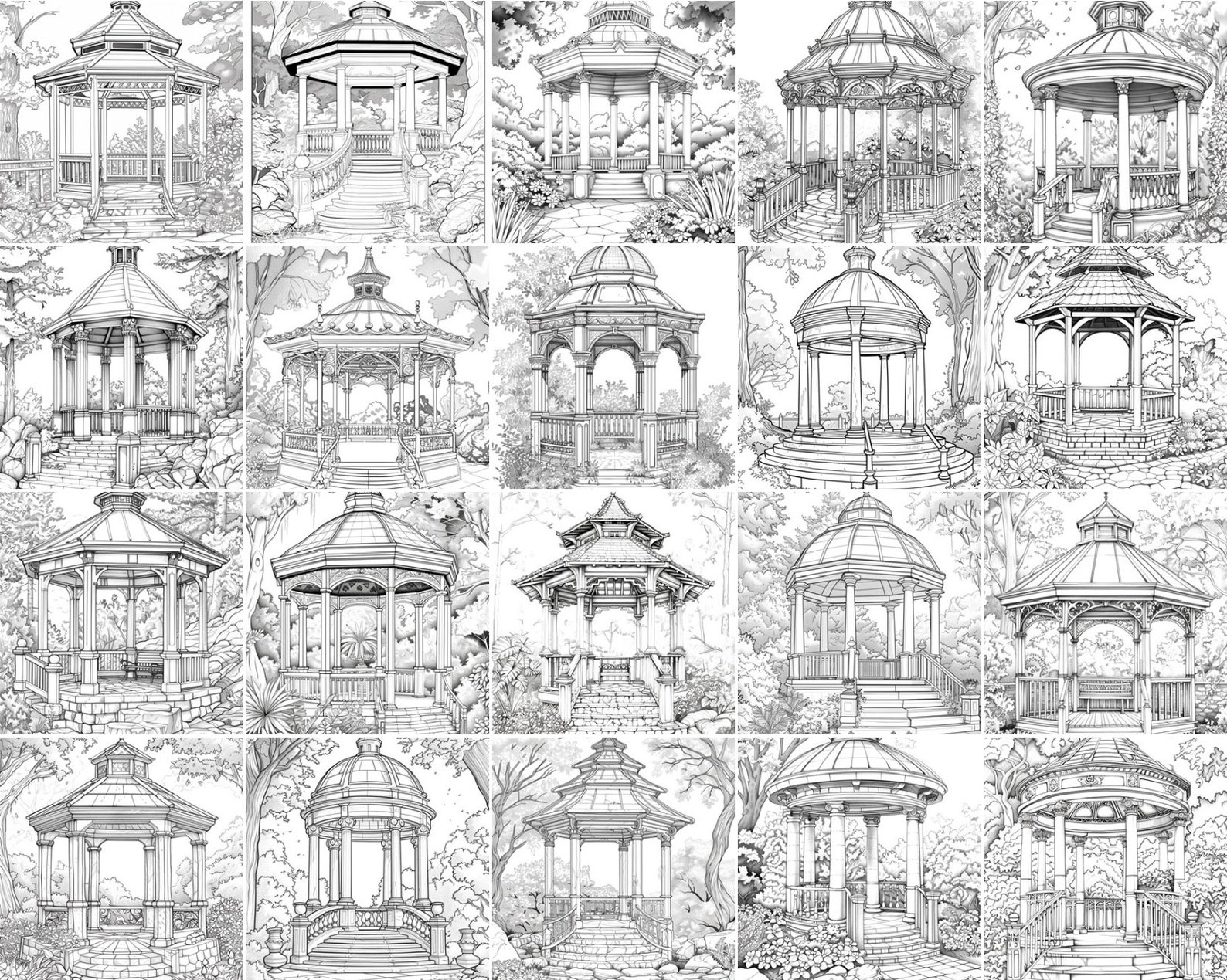 Gazebo Coloring Book 20 Gazebo Coloring Pages Instant Download ...