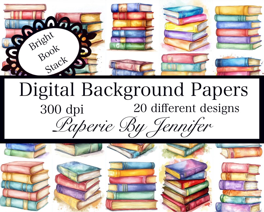 Bright Book Stacks Clipart 20 Designs Book Images Instant Download ...