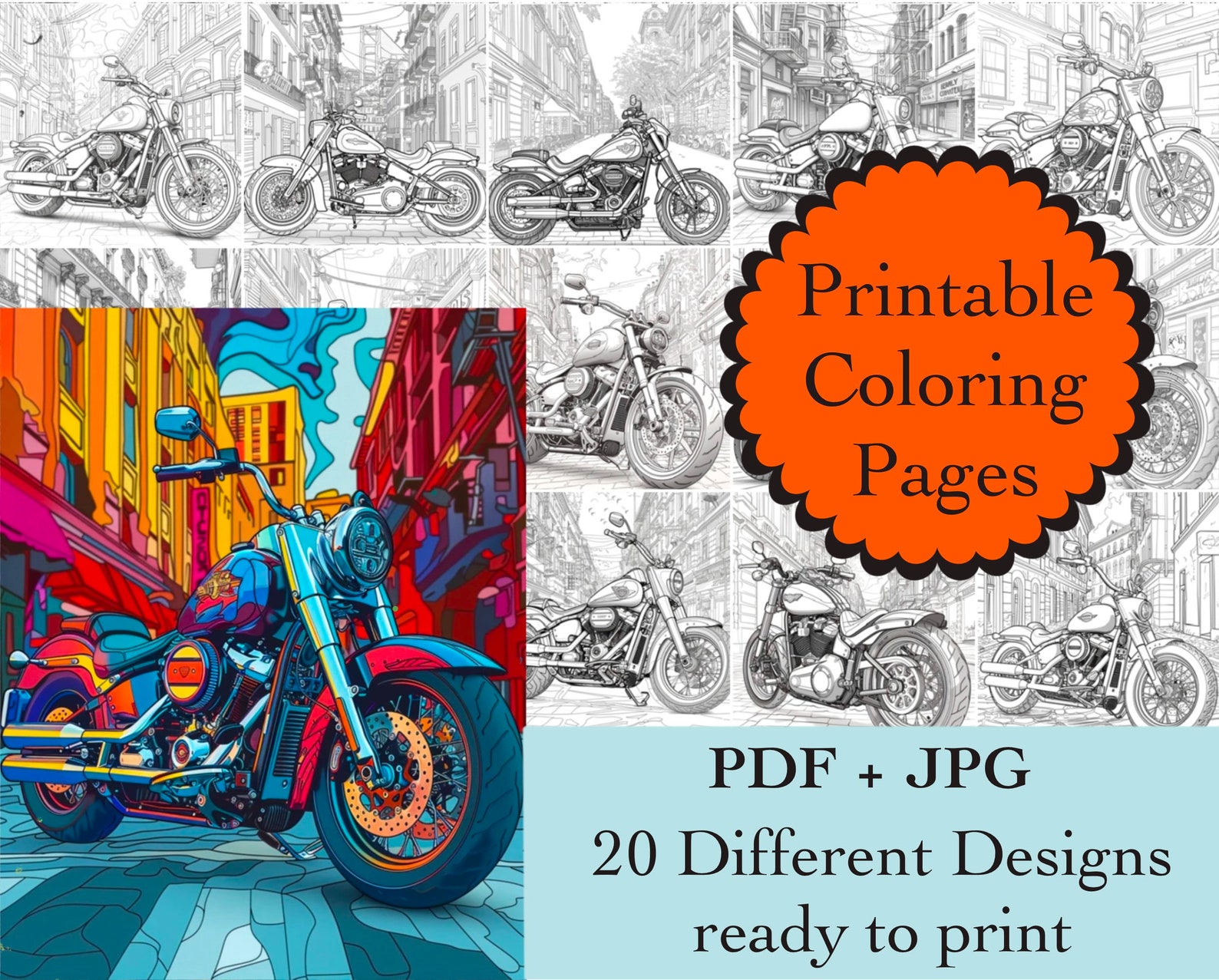 Motorcycle Coloring Book 20 Motorcycle Coloring Pages Instant Download ...