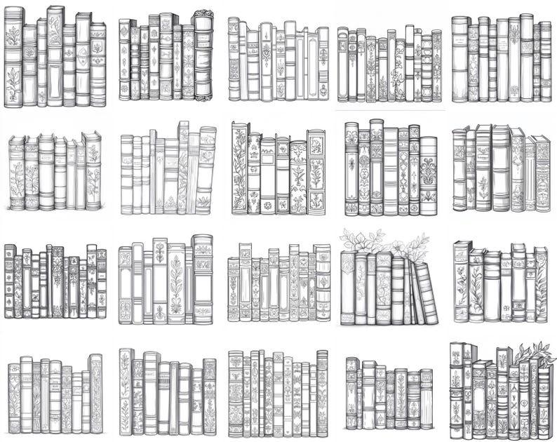 Book Stack Coloring Book: 20 Reading Books Printable Pages (digital ...