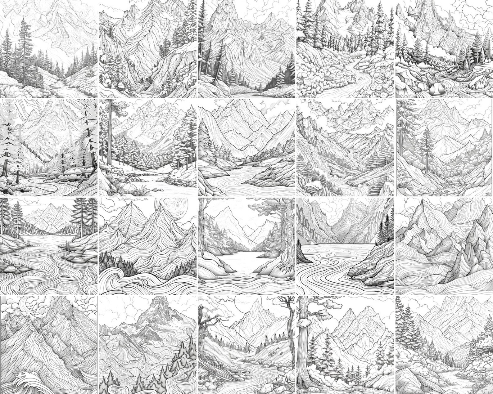 Mountain Coloring Book 20 Coloring Pages Instant Download Outdoor ...