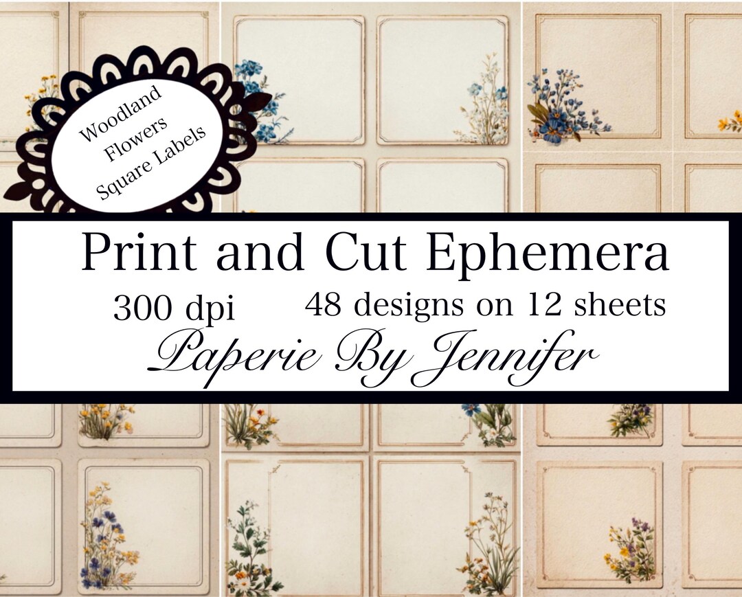Woodland Flower Square Labels Instant Download 12 Sheets Clipart ...