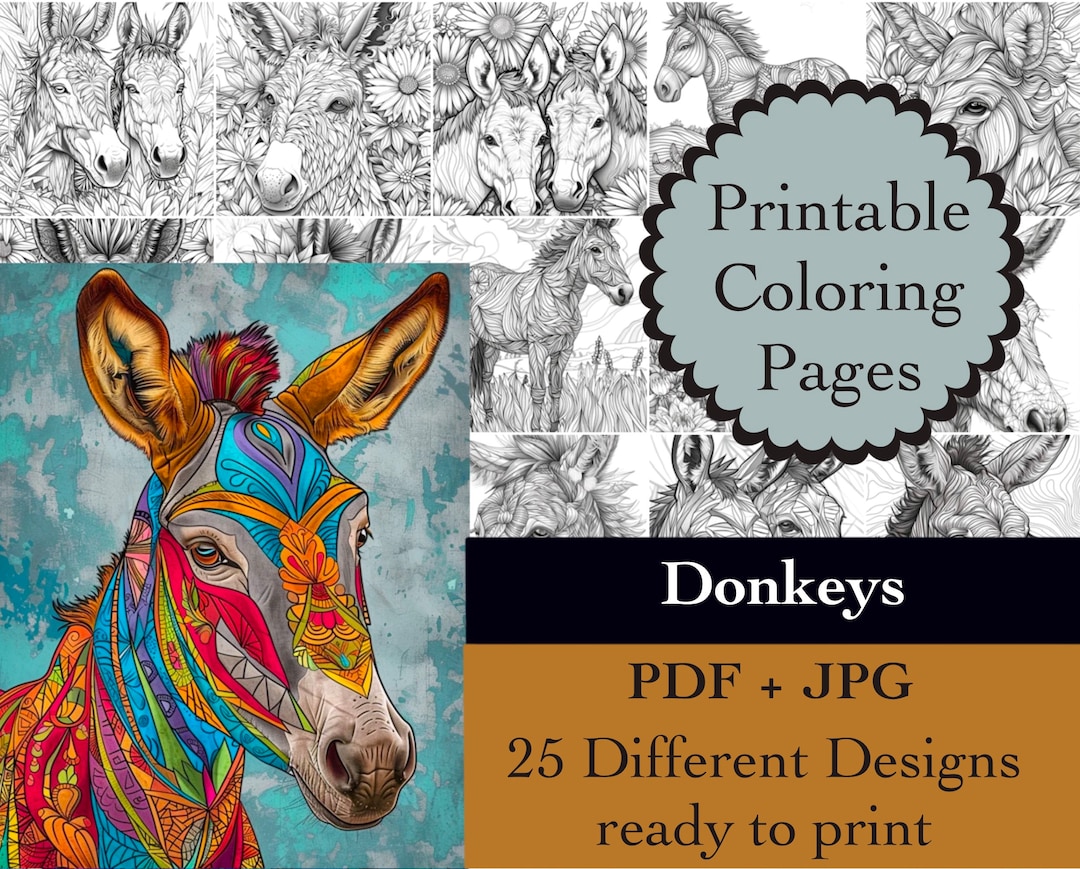 Donkey Coloring Book: 20 Mule Line Art Pages (digital Download) - Etsy