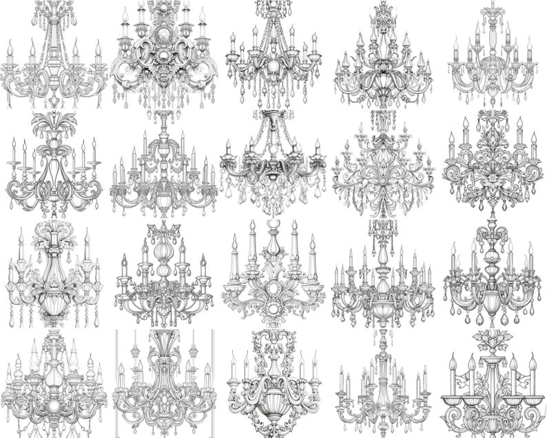 Chandelier Coloring Book 20 Coloring Pages Instant Download Chandelier ...
