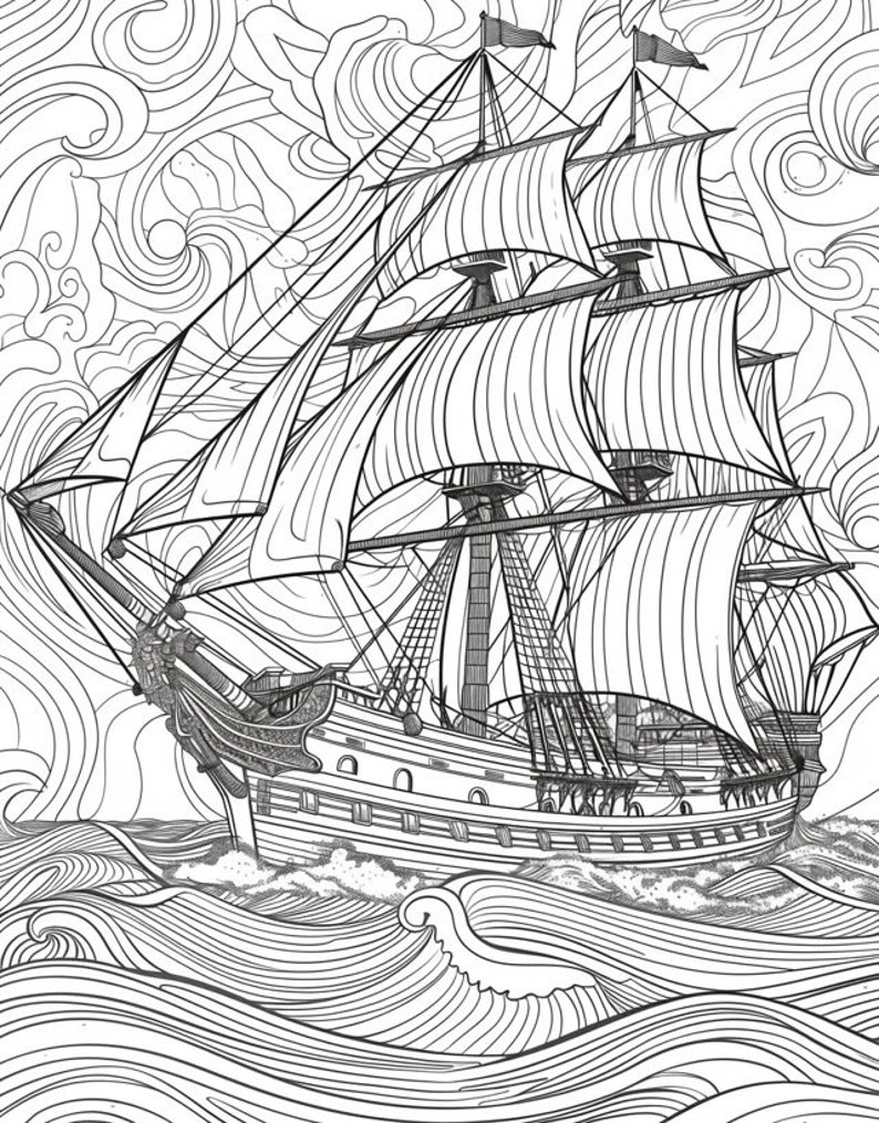 Old Ships Coloring Book 20 Ship Coloring Pages Instant Download Boat ...