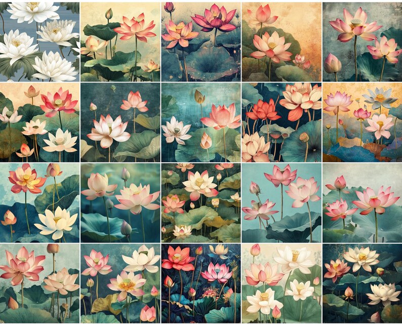 Lotus Flower Backgrounds 20 Designs Instant Download Lotus Card ...