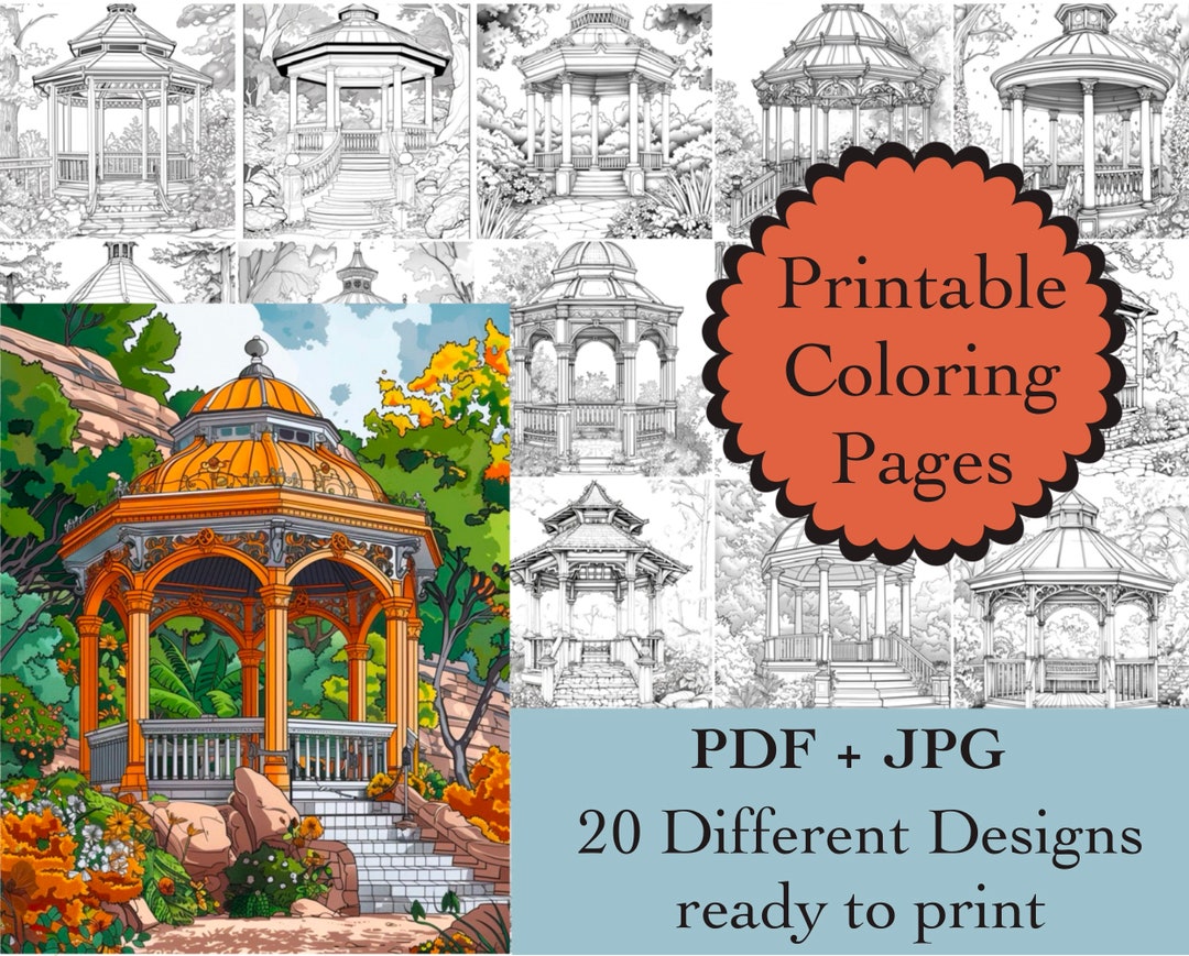 Gazebo Coloring Book 20 Gazebo Coloring Pages Instant Download ...