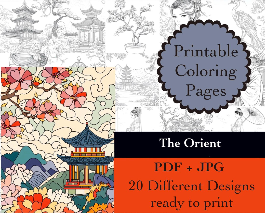 Asian Coloring Book: 20 Oriental Style Line Art Pages (digital Download ...