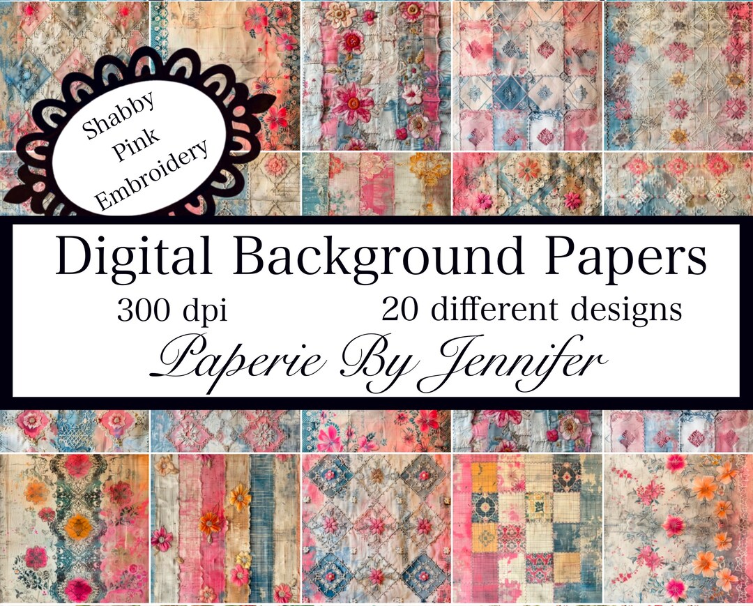 Shabby Pink Embroidery Backgrounds 20 Designs Instant Download ...