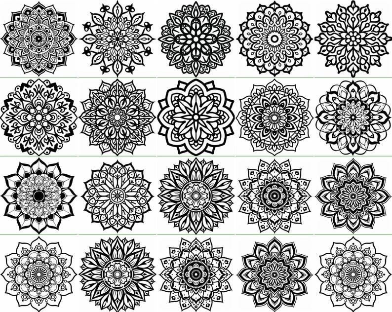 Mandala Line Art 50 Instant Download SVG PNG JPG Cut File Bundle Black ...