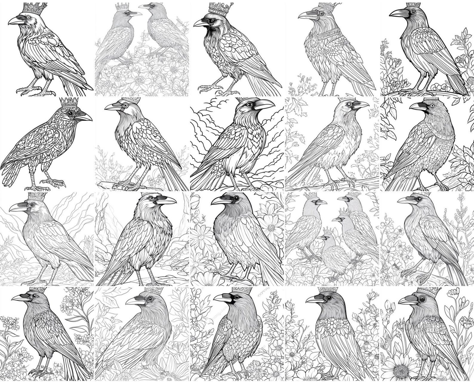 Crowned Crows Coloring Book 20 Birds Coloring Pages Instant Download ...