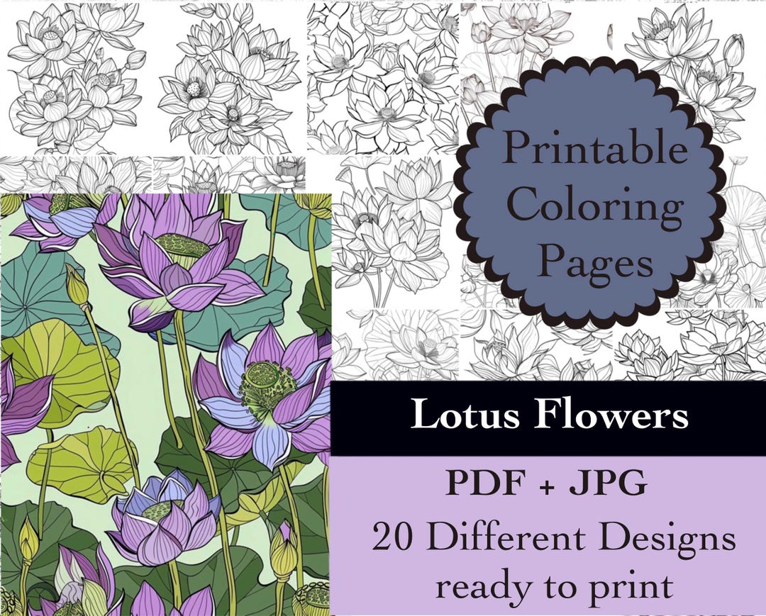 Lotus Flowers Coloring Book 20 Lotus Coloring Pages Instant Download ...