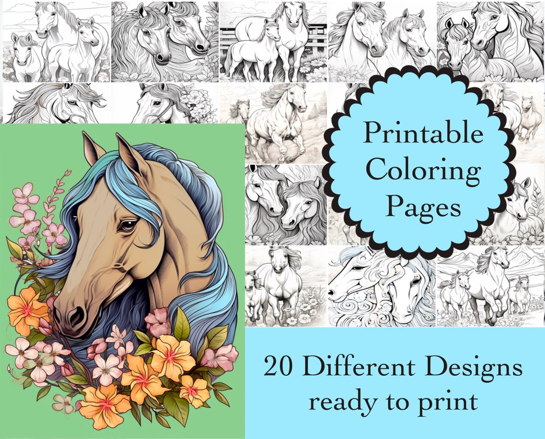 Horses Coloring Book 20 Horses Coloring Pages Instant Download Horses ...
