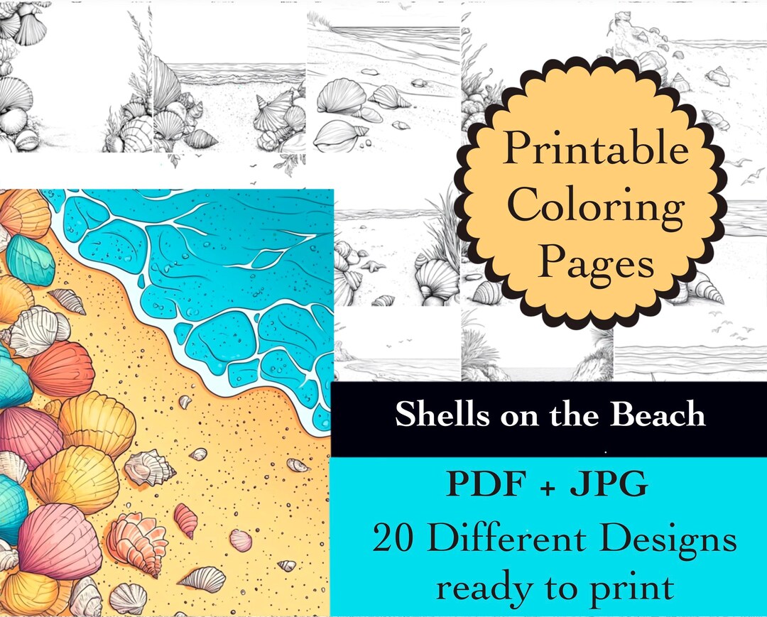 Beach Seashells Coloring Book 20 Shell Coloring Pages Instant Download ...