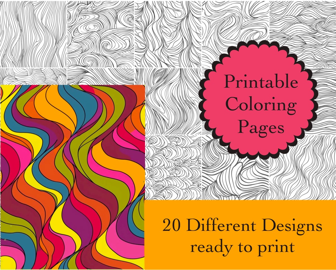 Waves Pattern Coloring Book 20 Abstract Art Coloring Pages Instant ...