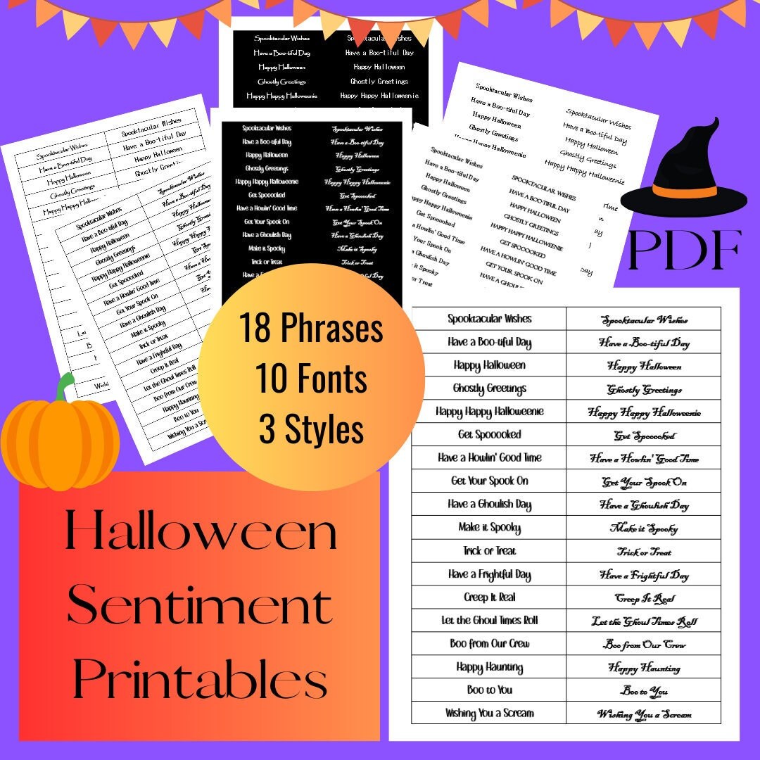 Instant Download Halloween Printable Sentiments for Cards and - Etsy