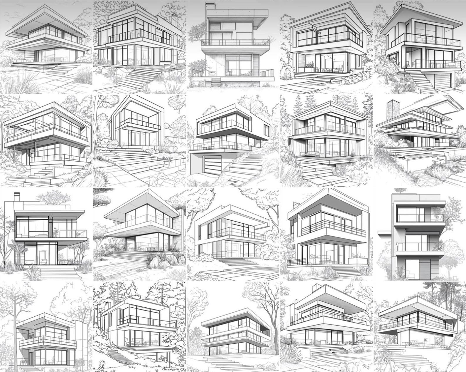Modern Houses Coloring Book 20 House Coloring Pages Instant Download ...