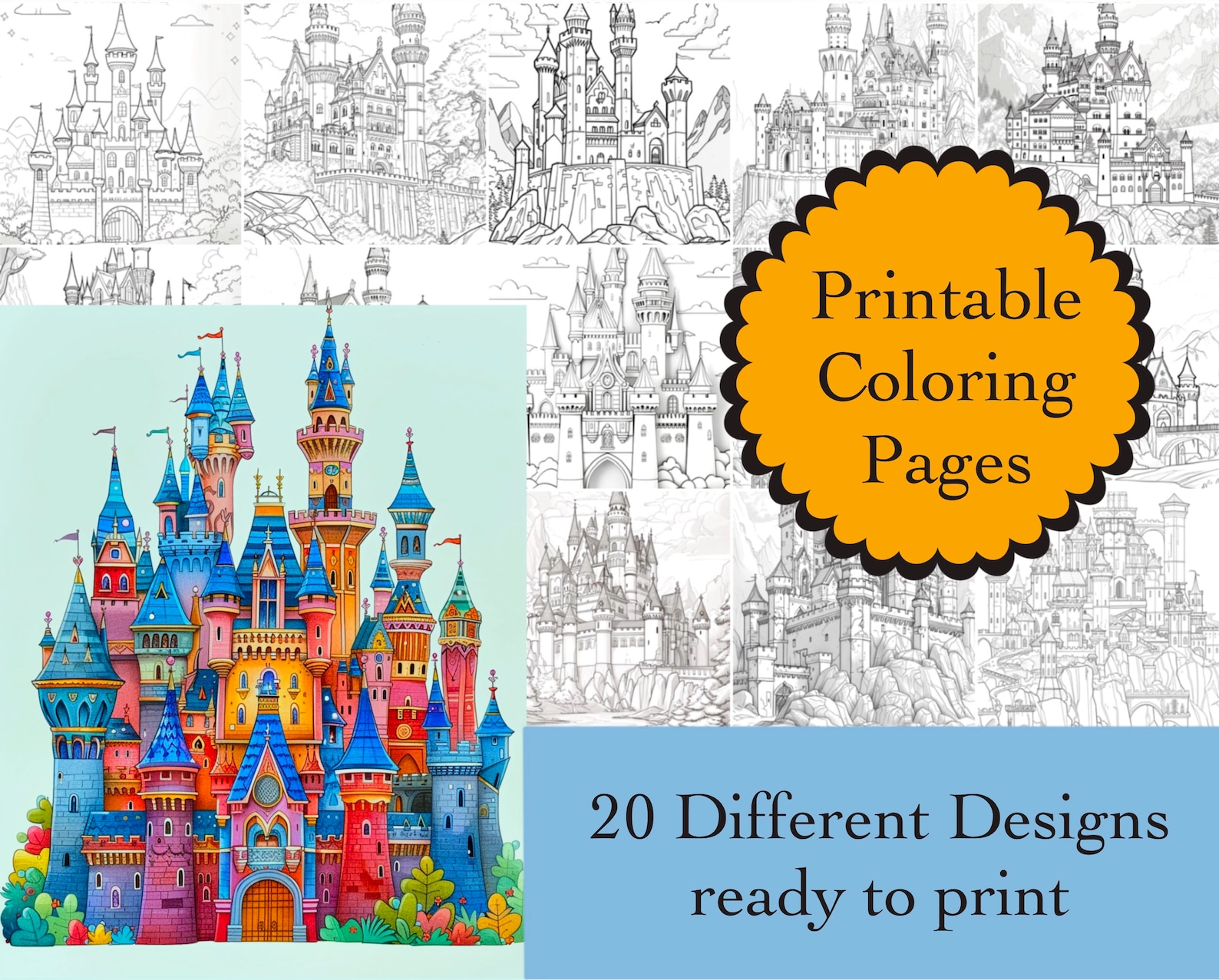 Castles Coloring Book 20 Castle Coloring Pages Instant Download Castle ...