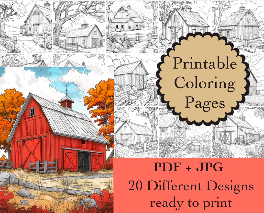 Barn Coloring Book 20 Farm Barn Coloring Pages Instant Download ...