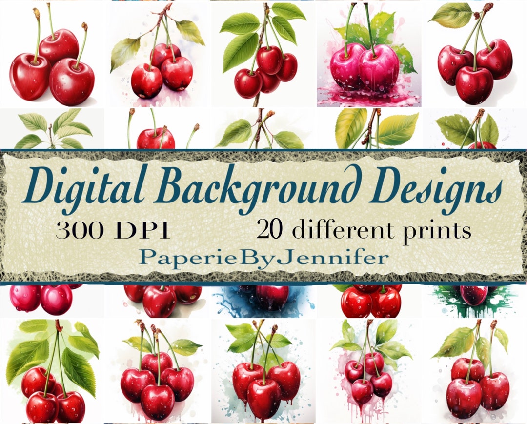 Instant Download 20 Cherries Prints Background Printable Clipart ...