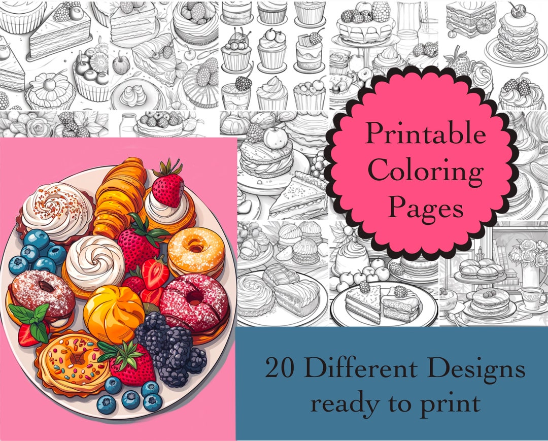Desserts Coloring Book 20 Pastries Coloring Pages Instant Download ...