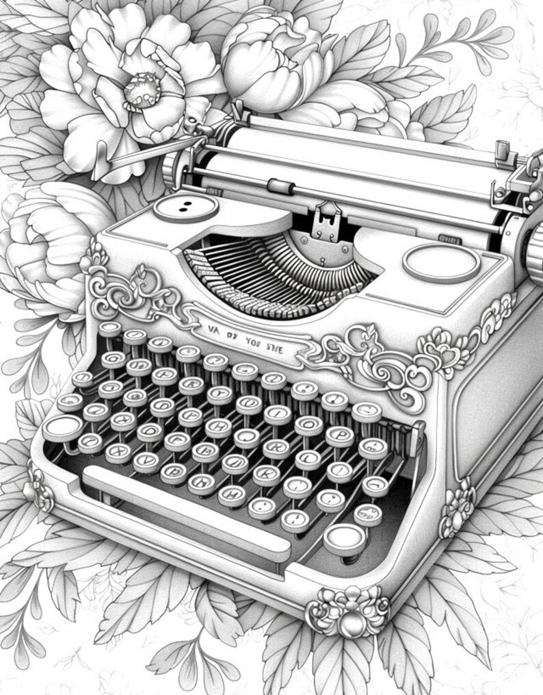 Typewriters Coloring Book 20 Vintage Coloring Pages Instant Download ...