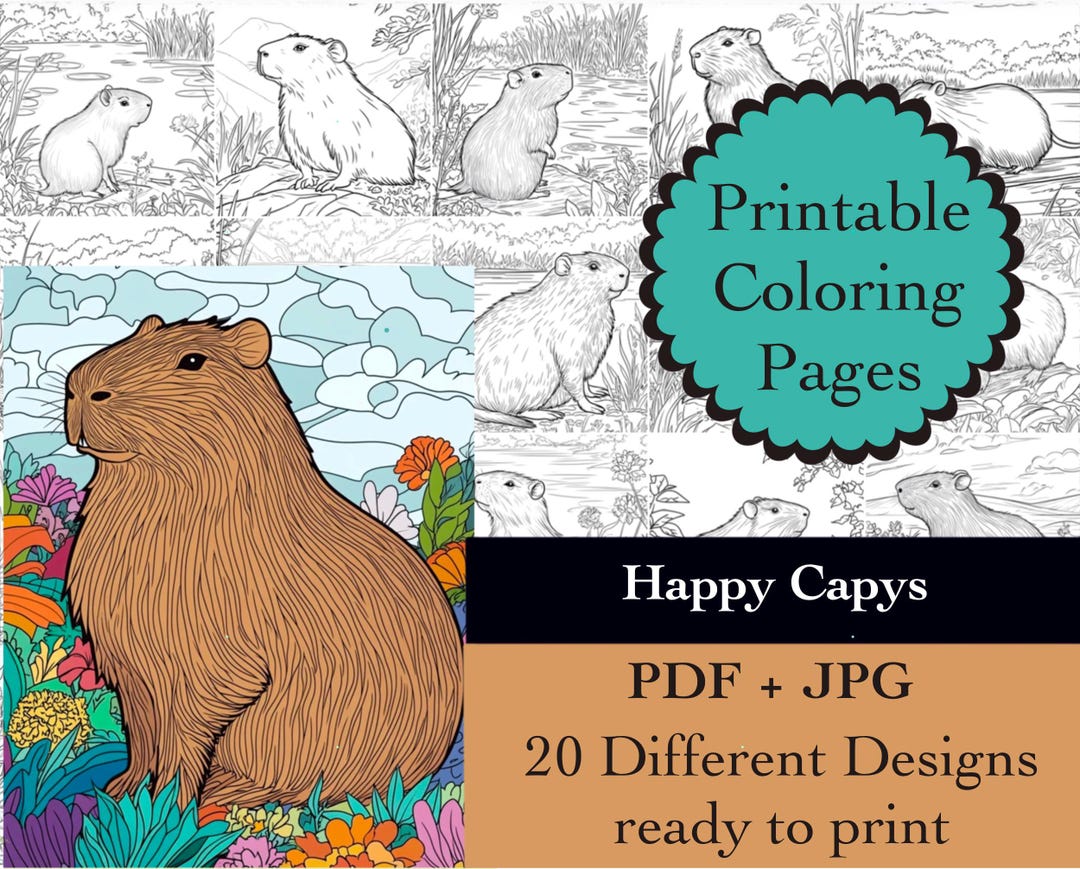 Capybara Coloring Book 20 Capy Coloring Pages Instant Download Animals ...