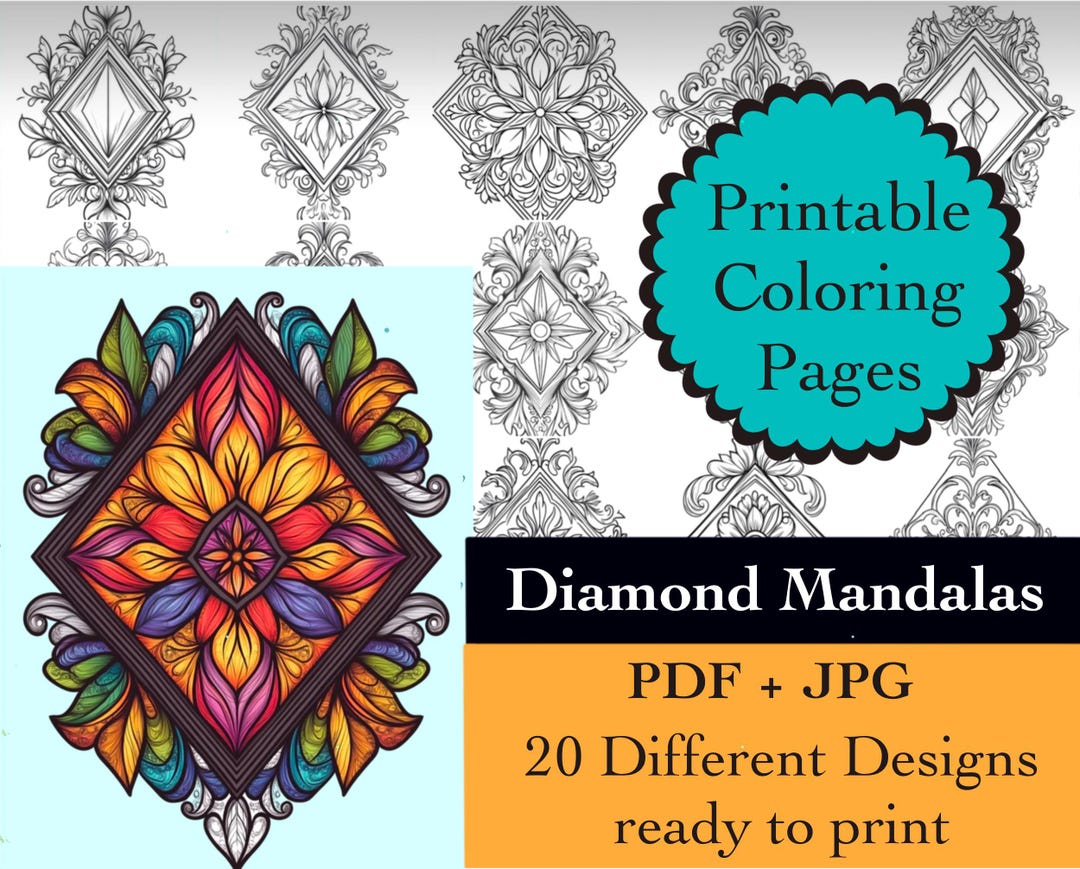Diamond Mandalas Coloring Book Instant Download 20 Diamond Mandalas ...