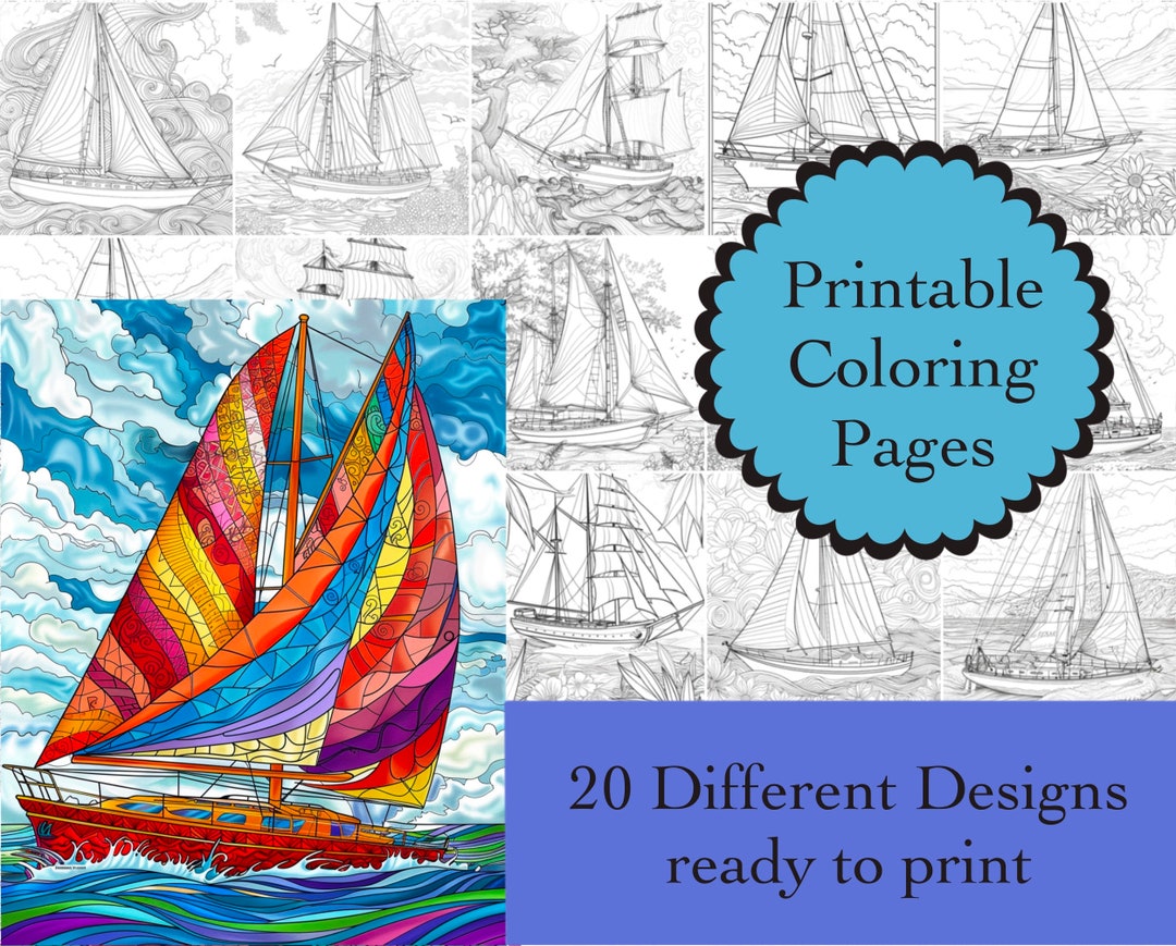 Sailboat Coloring Book 20 Coloring Pages Instant Download Sailboat ...