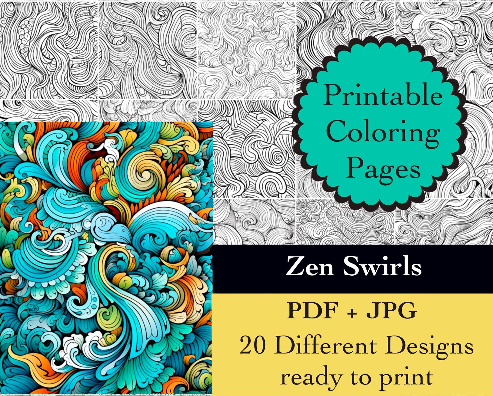 Zen Swirls Coloring Book 20 Abstract Art Coloring Pages Instant ...