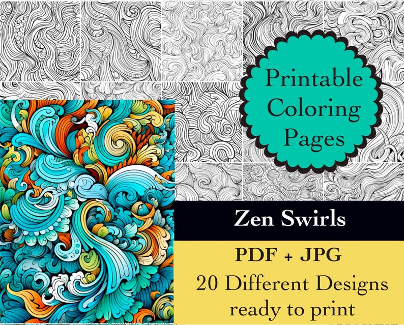 Zen Swirls Coloring Book 20 Abstract Art Coloring Pages Instant ...